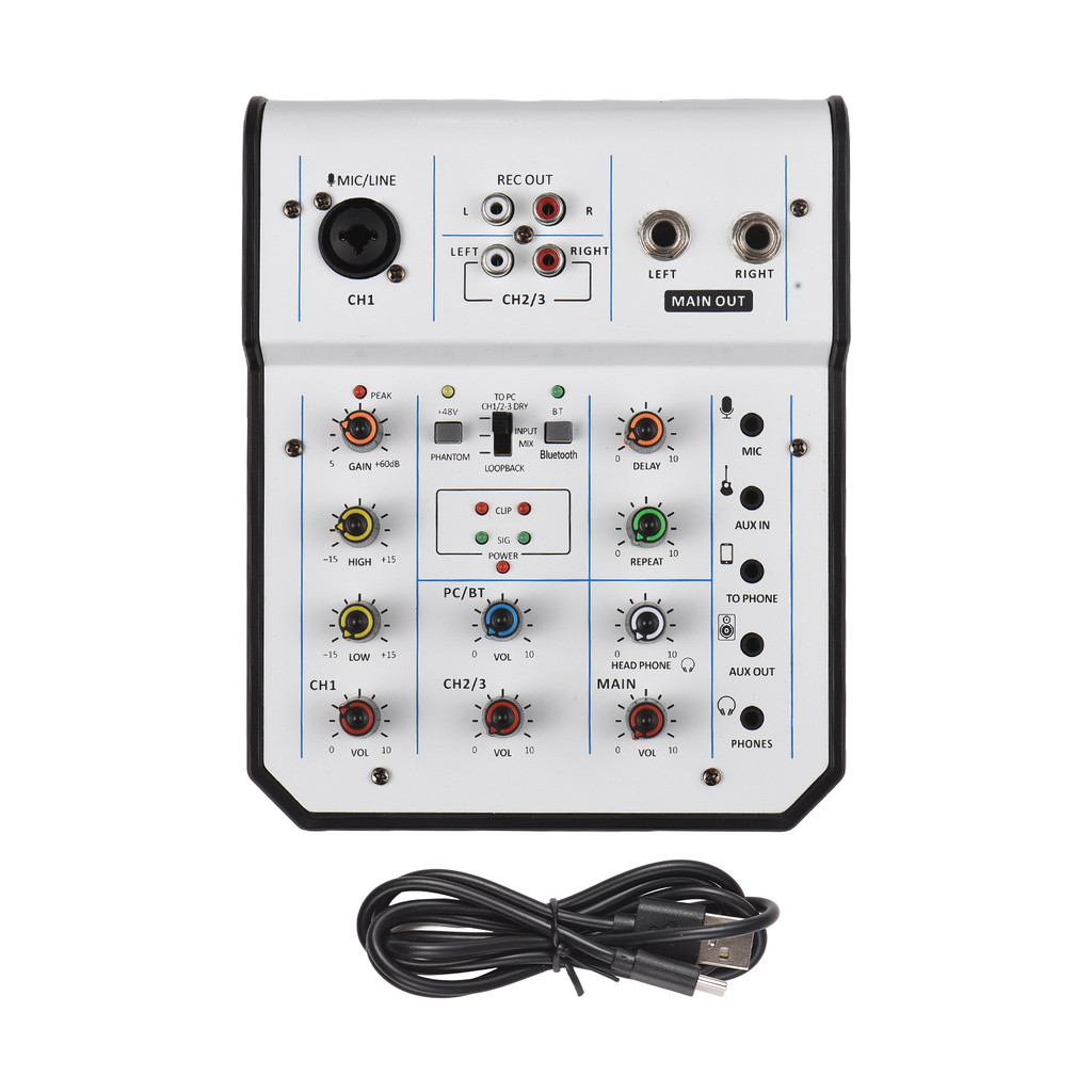 Audio Mixer 3-Channel Mixing Console 48V Phantom Power for Home Studio ...