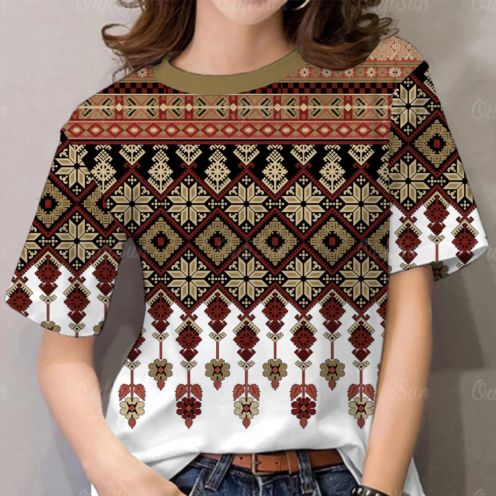 2025 Asean Costume for Women T-shirt Bohemian Retro Ethnic Short ...