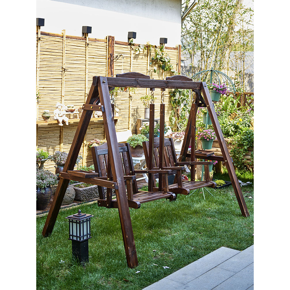 Outdoor Solid Wood Swing Rocking Chair Leisure Courtyard Double Hanging ...