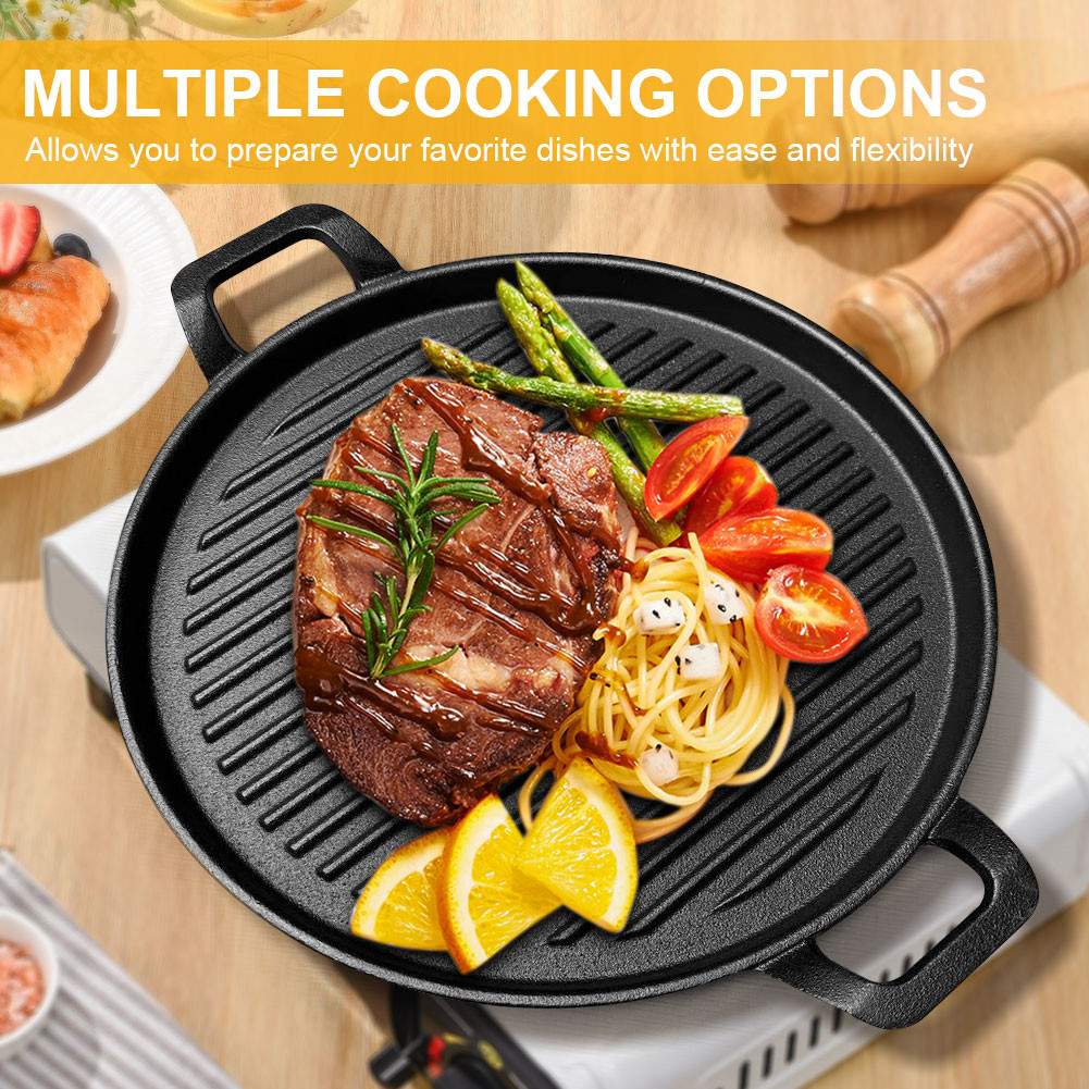 Cast Iron Grill Plate Flat & Ridged Skillet Pan with Handles for ...