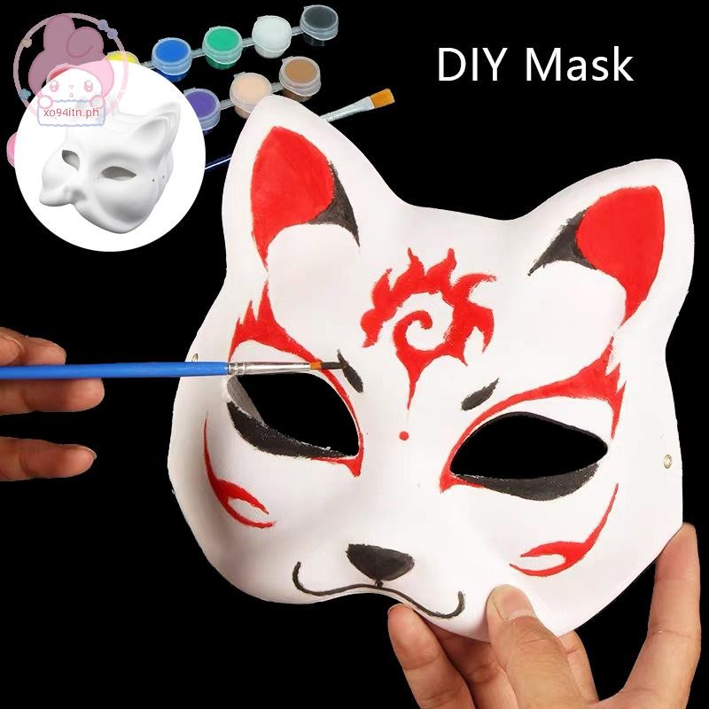 Xo94itn Anime Foxes Mask Japanese Cosplay Rave Hand-Painted Animal Half ...
