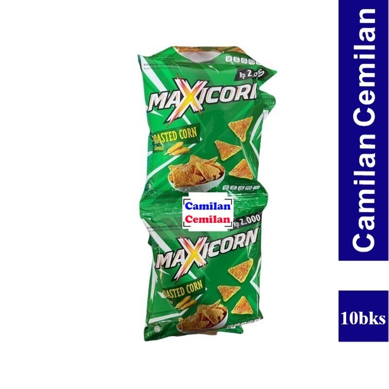 Maxicorn Tortilla Chips Roasted Corn Nacho Renceng contains 10 packs x ...