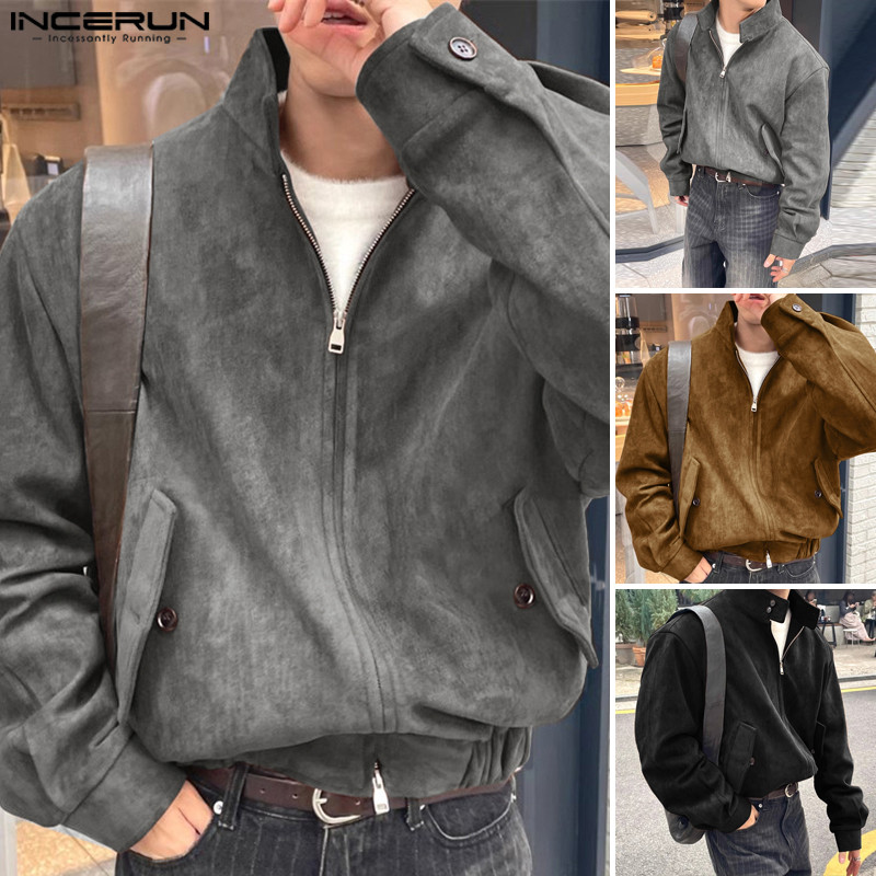 INCERUN Men Korean Casual Fashion Design Buttoned Stand Collar Loose ...