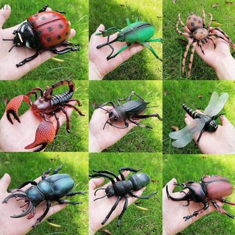Alilin Creepy Lifelike Fake Spiders Cricket Ladybug Grasshoppe Insect ...