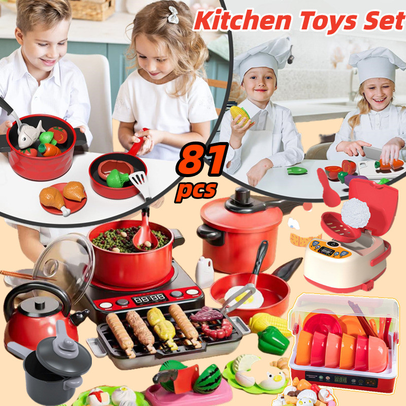 Children Simulation Kitchen Playset Toy Fruit Food Cookware Toy for Kid ...