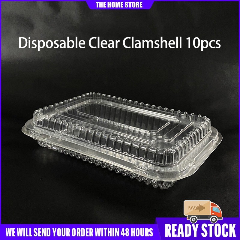 10pcs Disposable Clear Clamshell Food Container Rectangle For Cakes ...