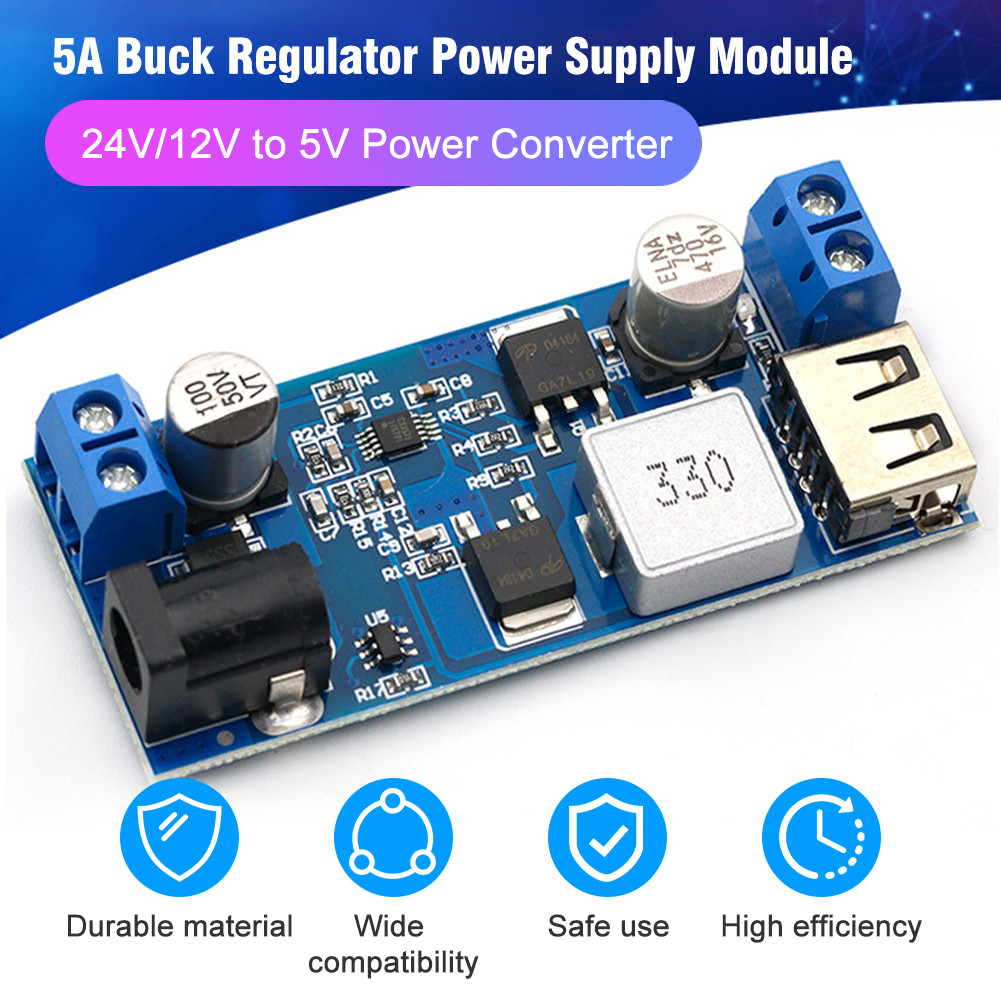 DC-DC 24V/12V to 5V 5A Buck power Converter USB Mobile Phone DC-DC Step ...
