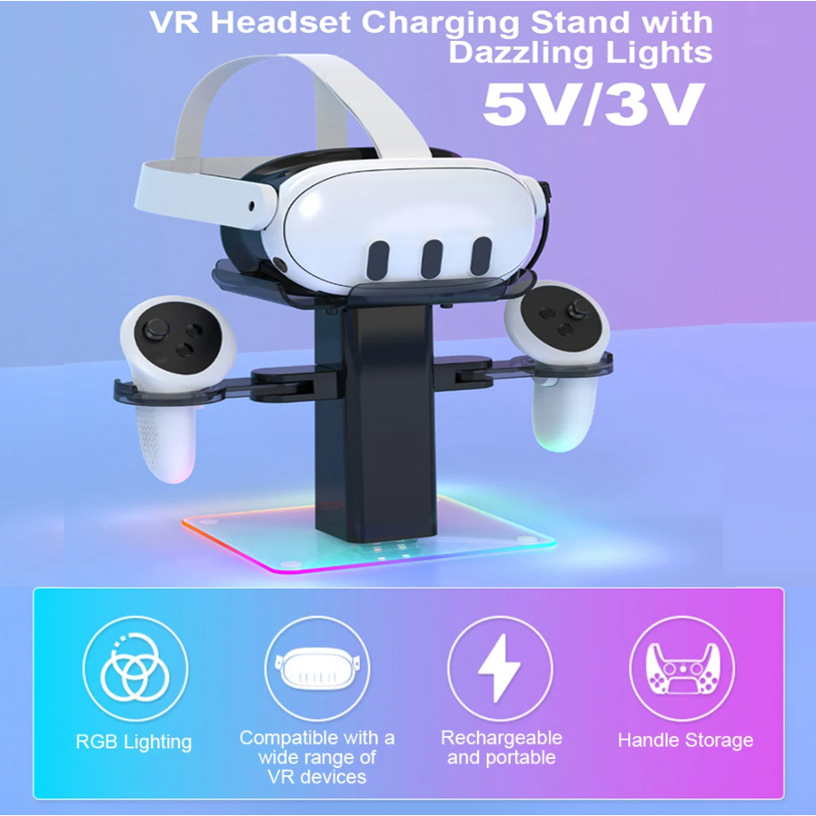 VR Charging Dock Accessories for Meta Quest 3S/Quest 3 RGB Lights ...