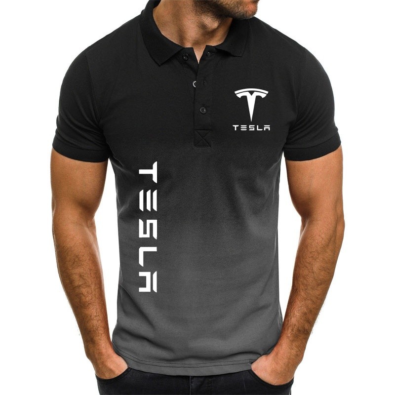 Summer Man Fashion 3d Print Polo Shirt Tesla Car logo T-shirt Tops Men ...