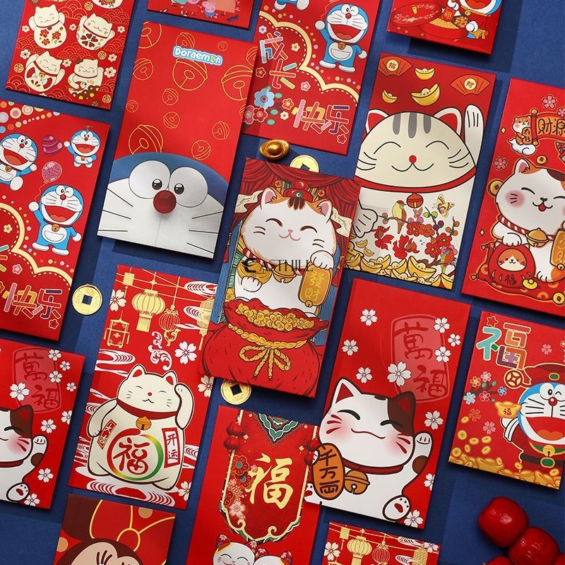 10pcs Cartoon Cute Doraemon Lucky Cat Red Packet Snake Year Good Luck ...
