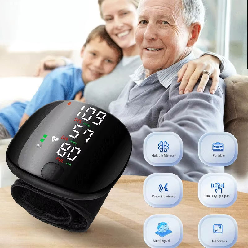 LED Screen Wrist Blood Pressure Monitor Voice Broadcast Rechargeable ...