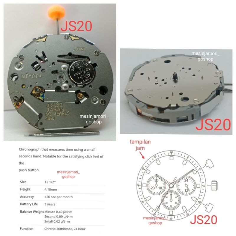 MESIN JS15 JS16 JS20 JS 15 JS 16 JS 20 ic JS watch movement original ...