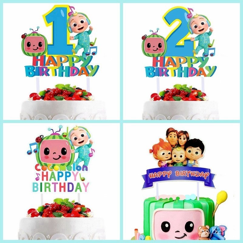 Cocomelon Cartoon Baby Family Cake Topper Flag kids baby happy birthday ...