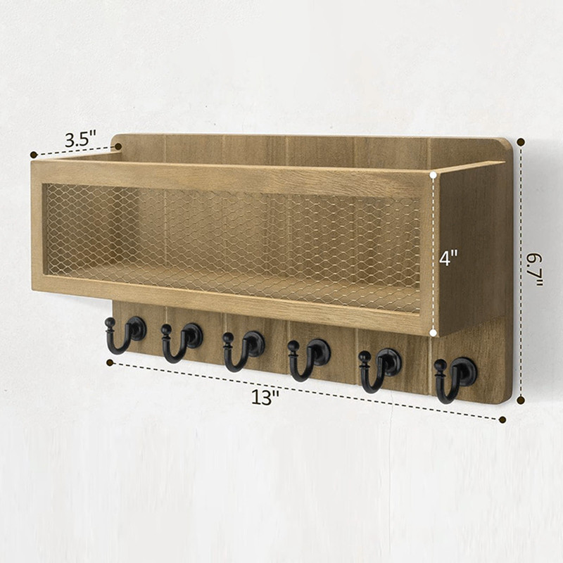 Key Rack with Wooden Shelf Modern for Wall Mounted Key Storage Vintage ...