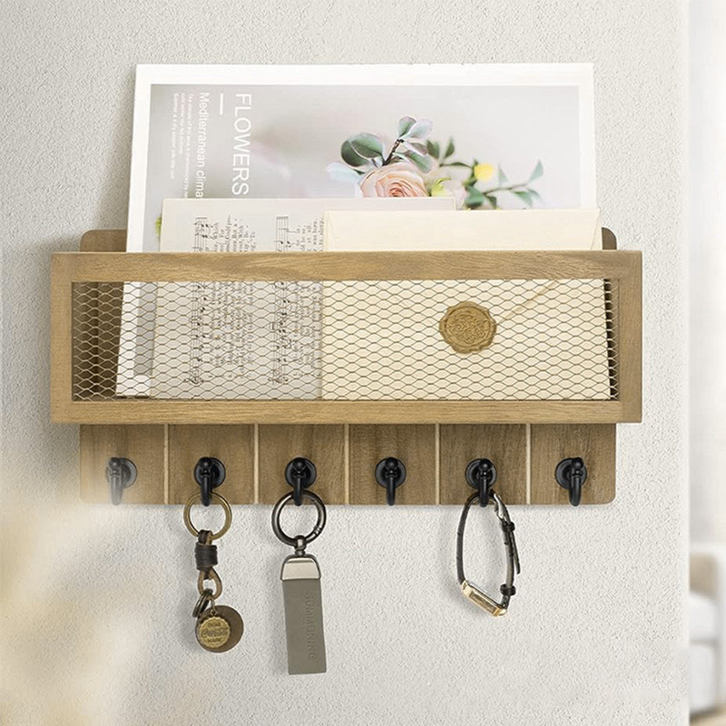Key Rack with Wooden Shelf Modern for Wall Mounted Key Storage Vintage ...