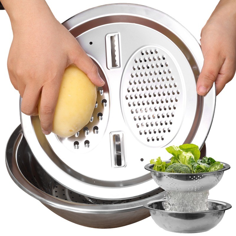 Stainless Steel Wash Vegetables Basin with Grater Cover 3 in 1 ...