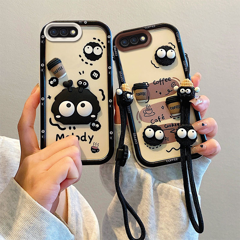 Case Oppo A1K A3S Realme C2 A12E tpu silicone fashion lanyard doll ...