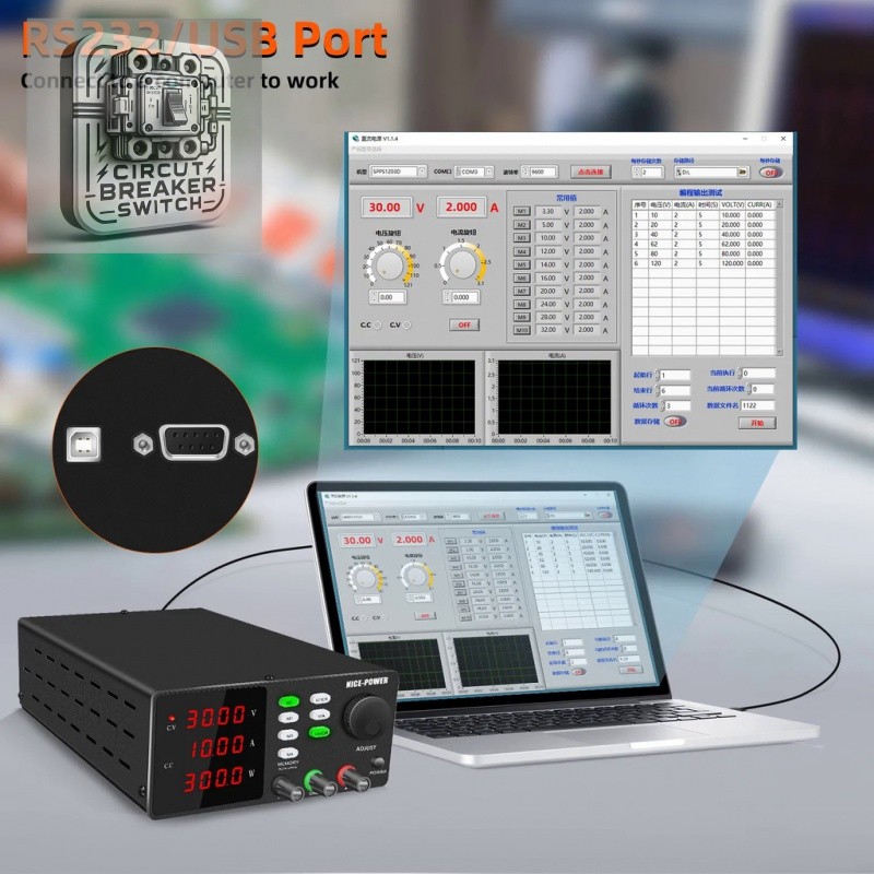 300v 1A With RS232/USB DC Lab Power Supply Adjustable 30V 10A ...