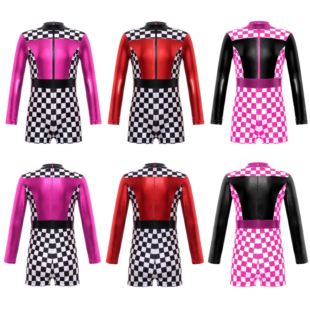 Yartina Girls Race Car Racer Costume Long Sleeve Checkerboard Print ...