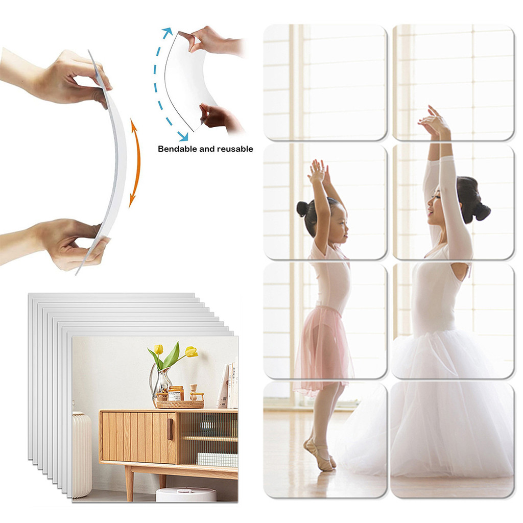 Wall Soft Mirror Sticker Self Adhesive Mirror Tile Decal Bedroom ...