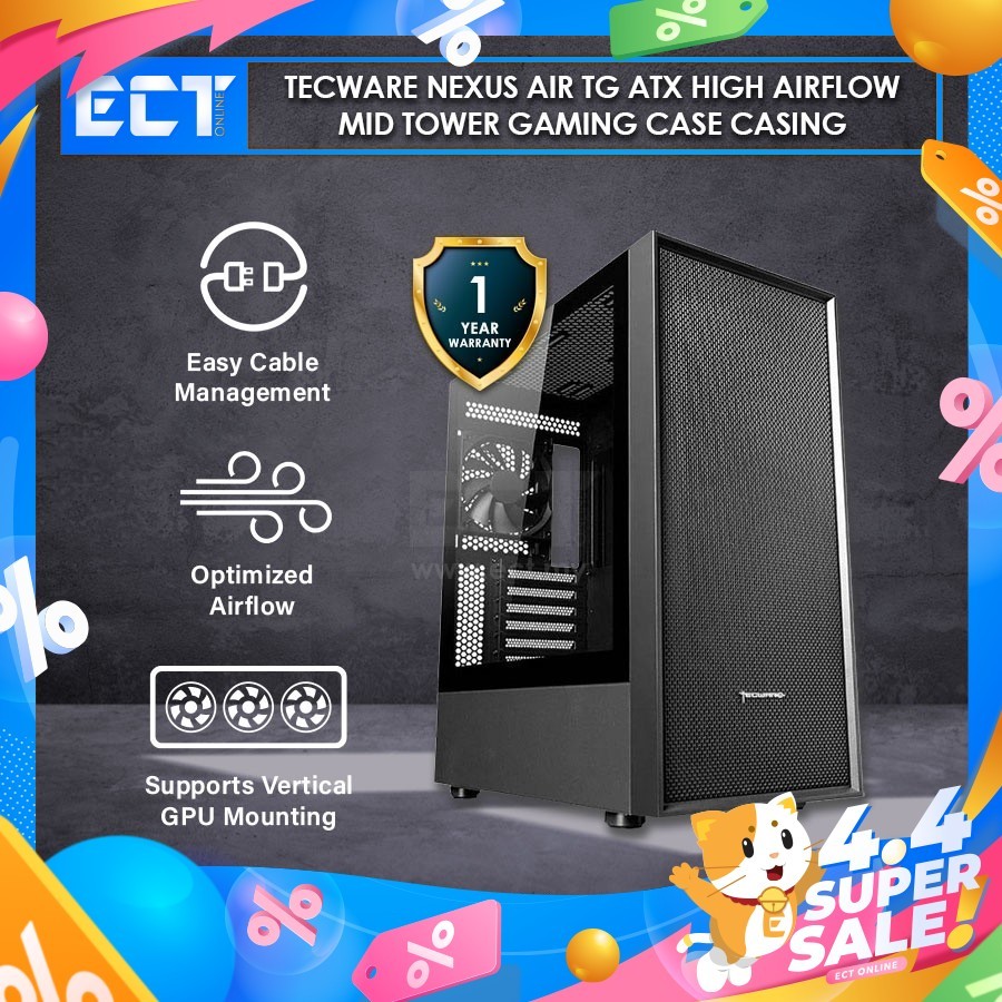 Tecware Nexus Air TG ATX High Airflow Mid Tower Gaming Case Casing ...