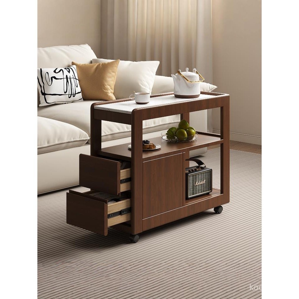 Sofa Side Cabinet Solid Wood Side Table Movable Coffee Table Rock Slab ...