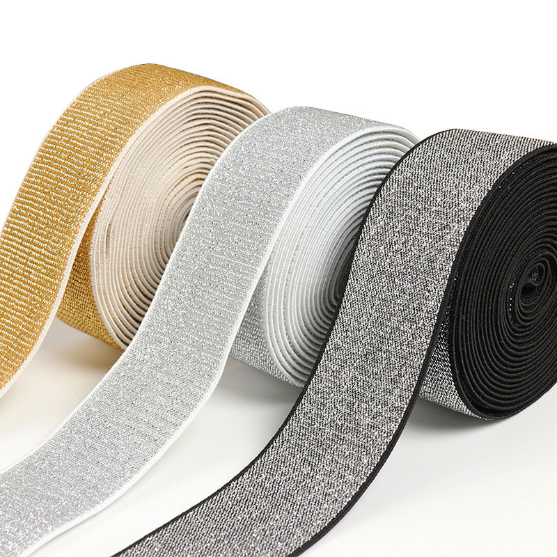 2/5Meter Elastic Bands Soft Gold Silver Glitter Elastic Ribbon Strap ...