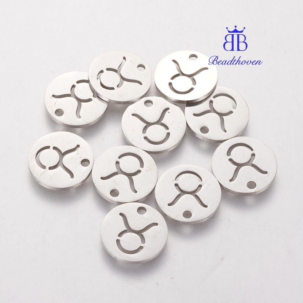10pc Non-Tarnish 304 Stainless Steel Charms Flat Round with ...
