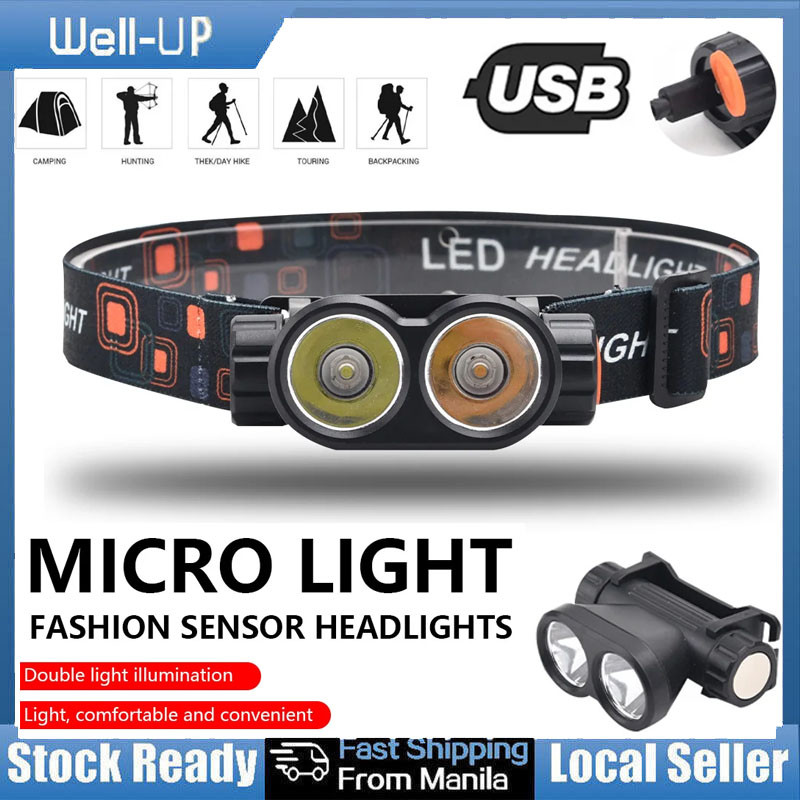 Strong Light LED Headlamp Dual Light Source Long-Range Flashlight ...