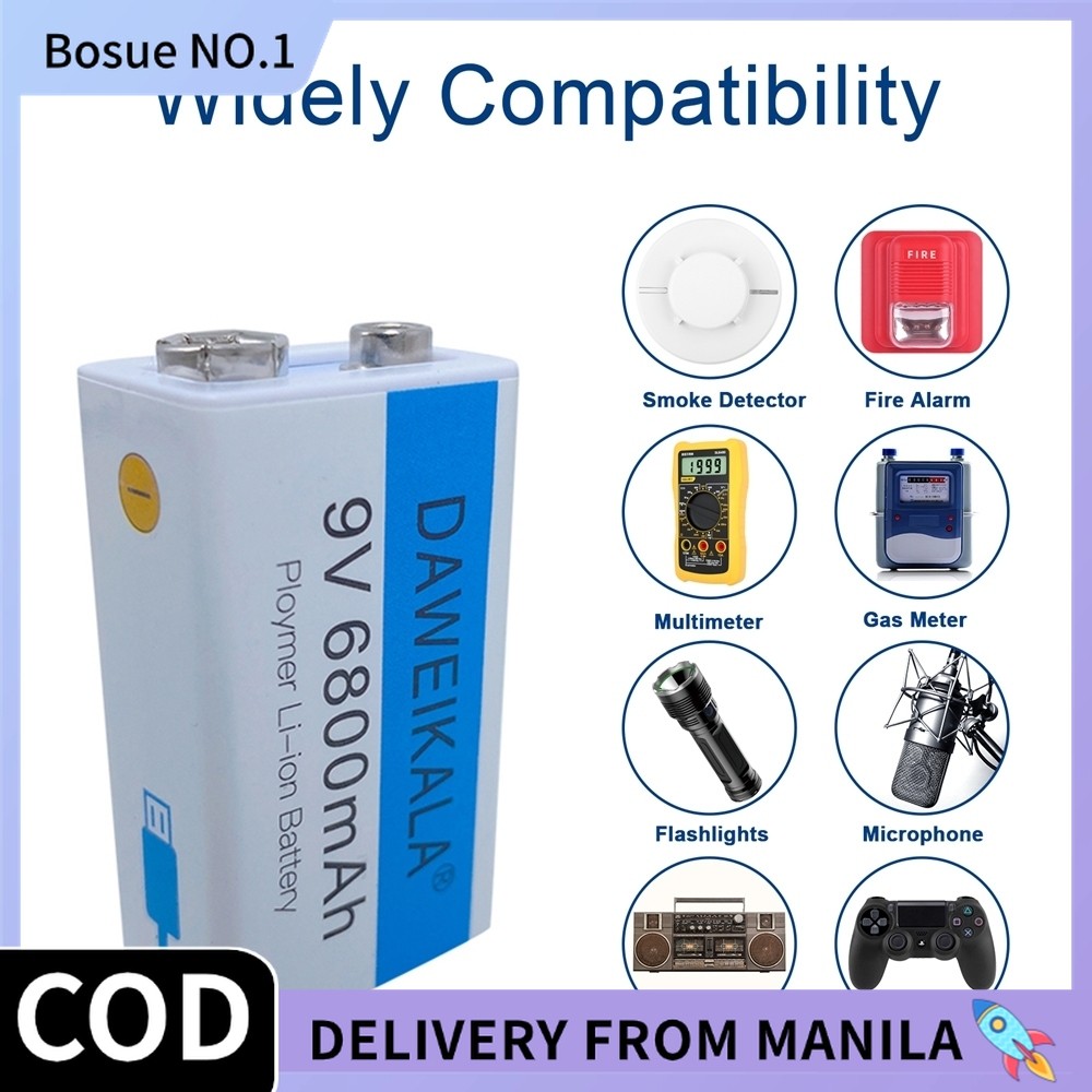 9V battery 6800mAh li-ion Rechargeable battery Micro USB Battery 9V ...