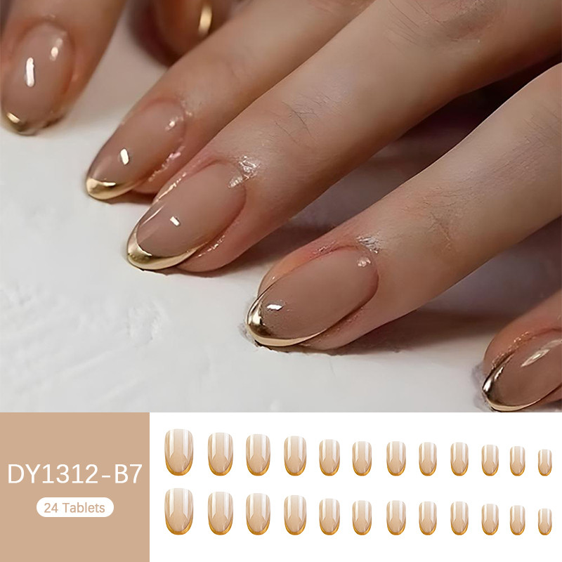 BORN PRETTY Gold French Fake Nails Tips Almond Press on False Nails ...