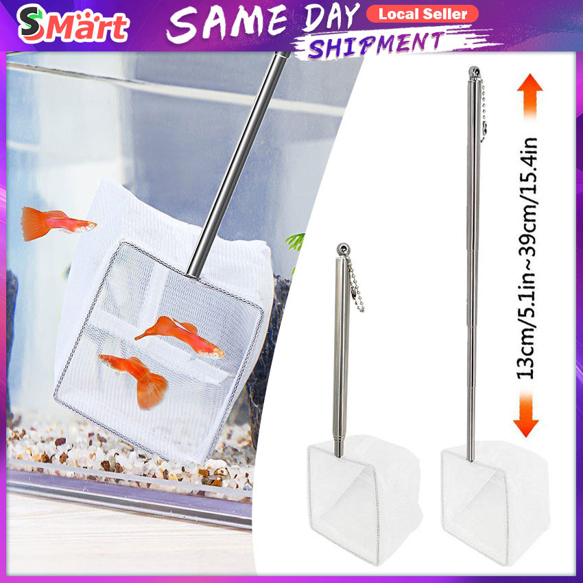 Aquarium Square Fish Net Extendable Long Handle Fishing Gear For Catch ...