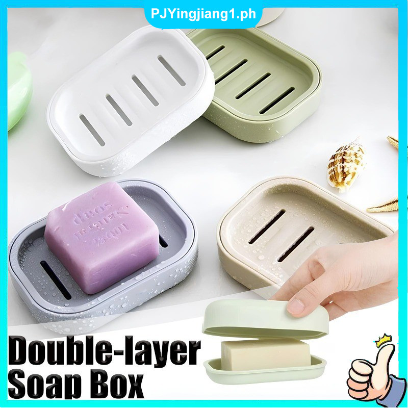 Double Layer Soap Holder with Cover Bathroom Drain Soap Box Household ...