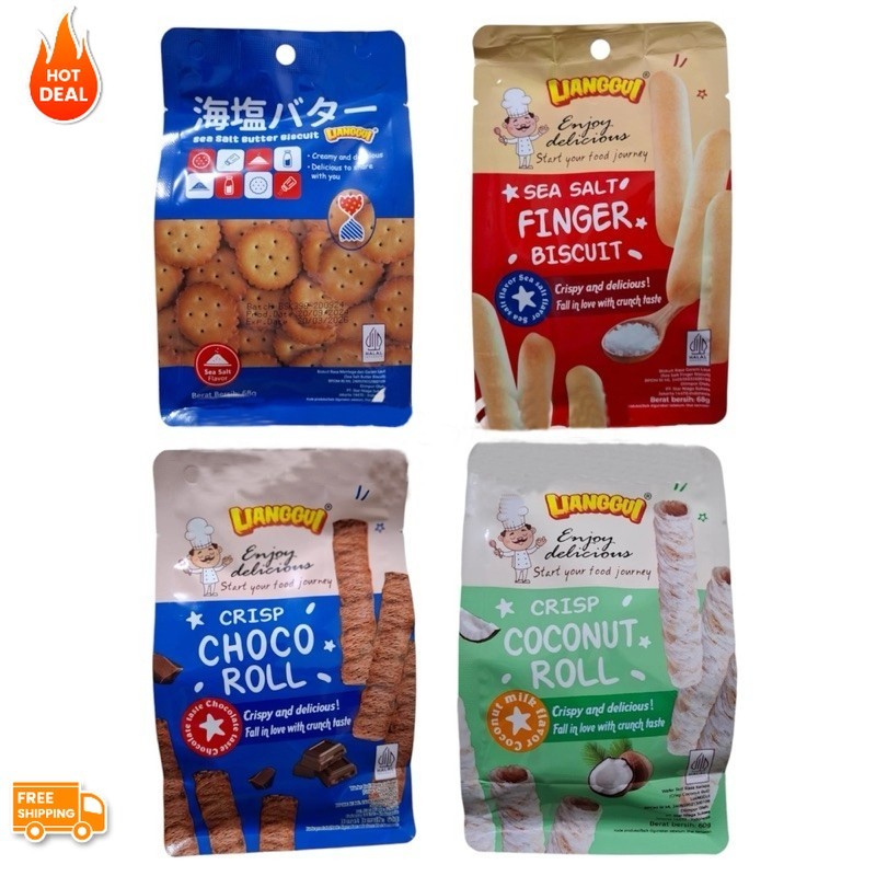 Halal LIANGGUI WAFER CRISP ROLL 60g | Sea Salt Butter Finger Biscuit ...
