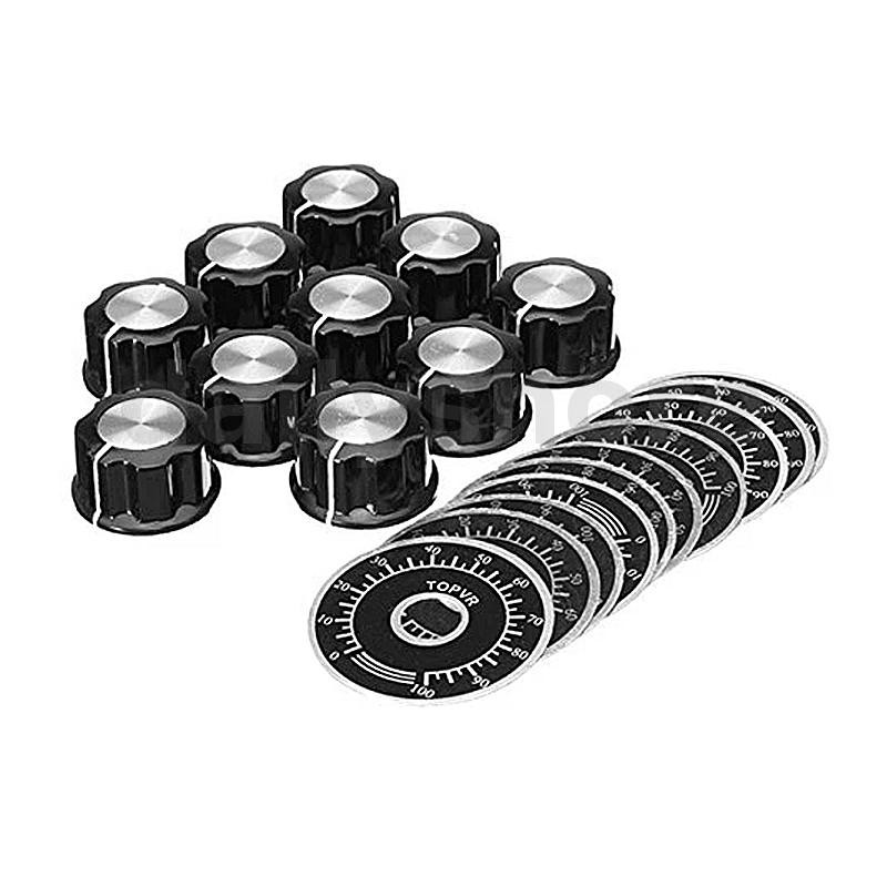 10 Sets Potentiometer Knob Kit MF-A03 Dial Knob+0-100 Scale Plate Sheet ...