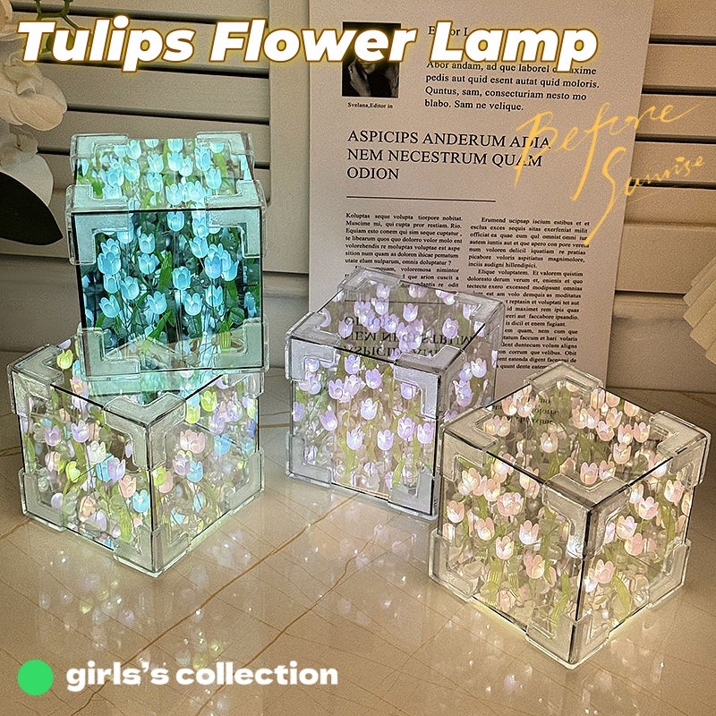 Tulips Mirror Lamp Valentines Gift Led Tulip Flower Night Lamp DIY Gift ...