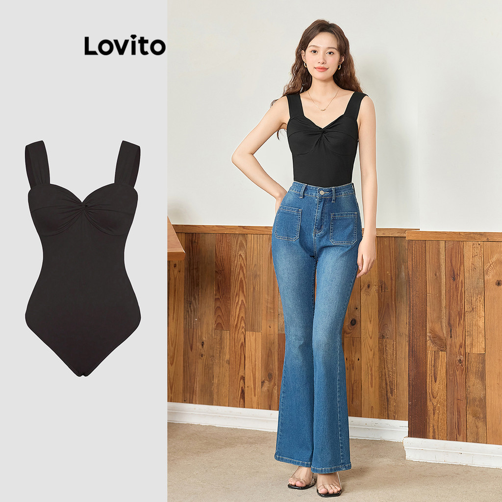 Lovito Women Elegant Plain Basic Bodysuit L108ED875 | Shopee Philippines
