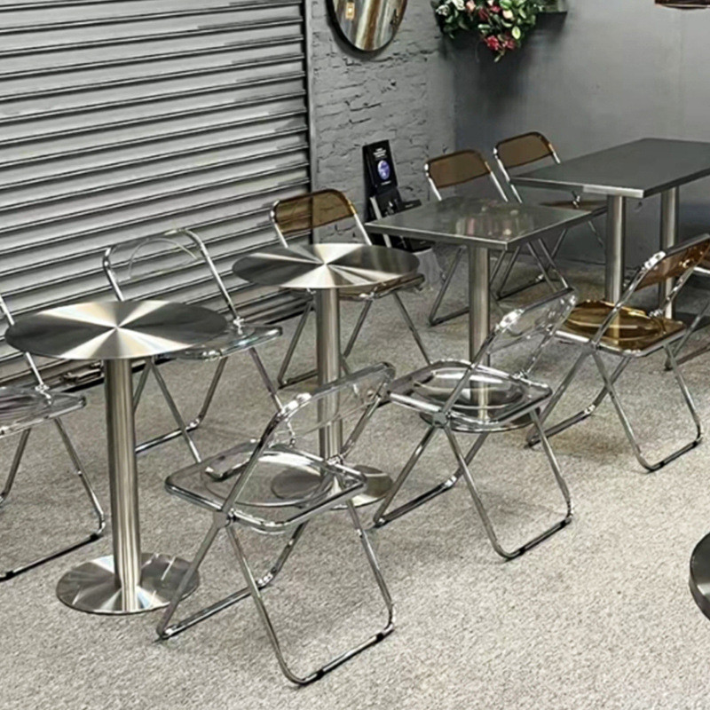 Cross-Border Stainless Steel round Table Dining Tables and Chairs Set ...