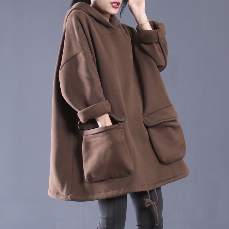 Autumn Winter Fleece Lined Thickened Hooded Sweatshirt with Unique ...