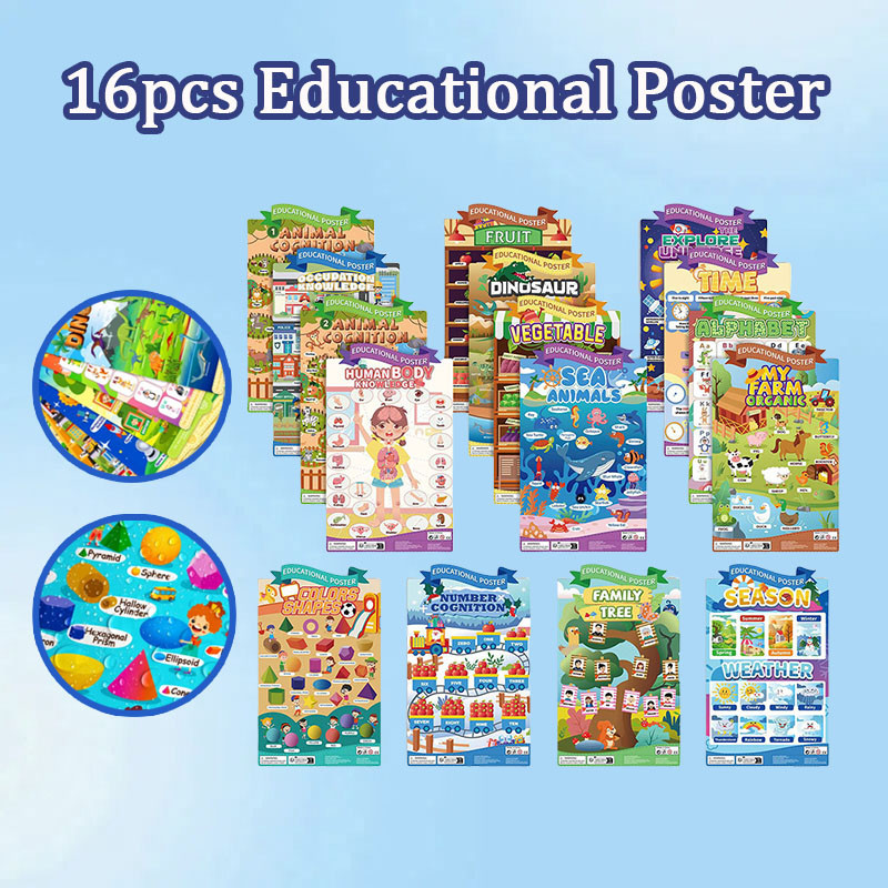 16pcs English Educational Poster Alphabet Number Learning Chart Print ...