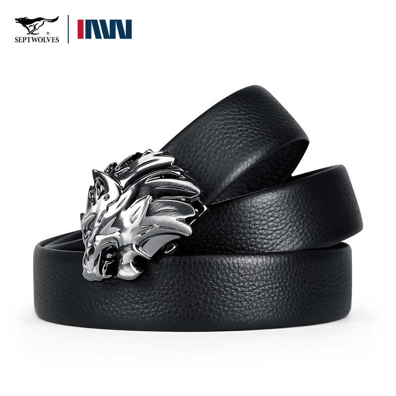 [SEPTWOLVES] Belt Men's New Style Wolf Head High-End First Layer ...