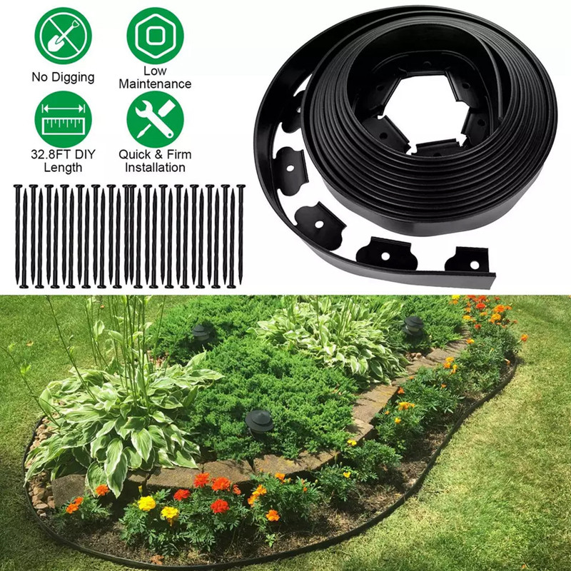 HIG 5M Flexible Serrated Fence Landscape Edging Kit with 15 Spikes for ...