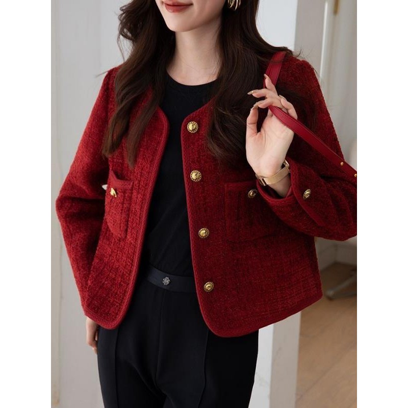 2025 Heavy Industry Wine Red Jacket Women Spring Autumn French Style ...