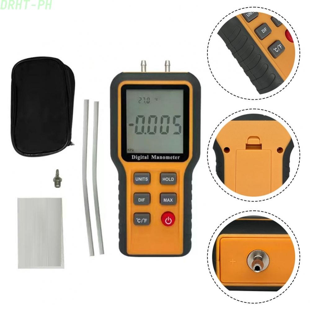 Digital Manometer Air Pressure Tester Dual Port Pressure Gauge w/h ...