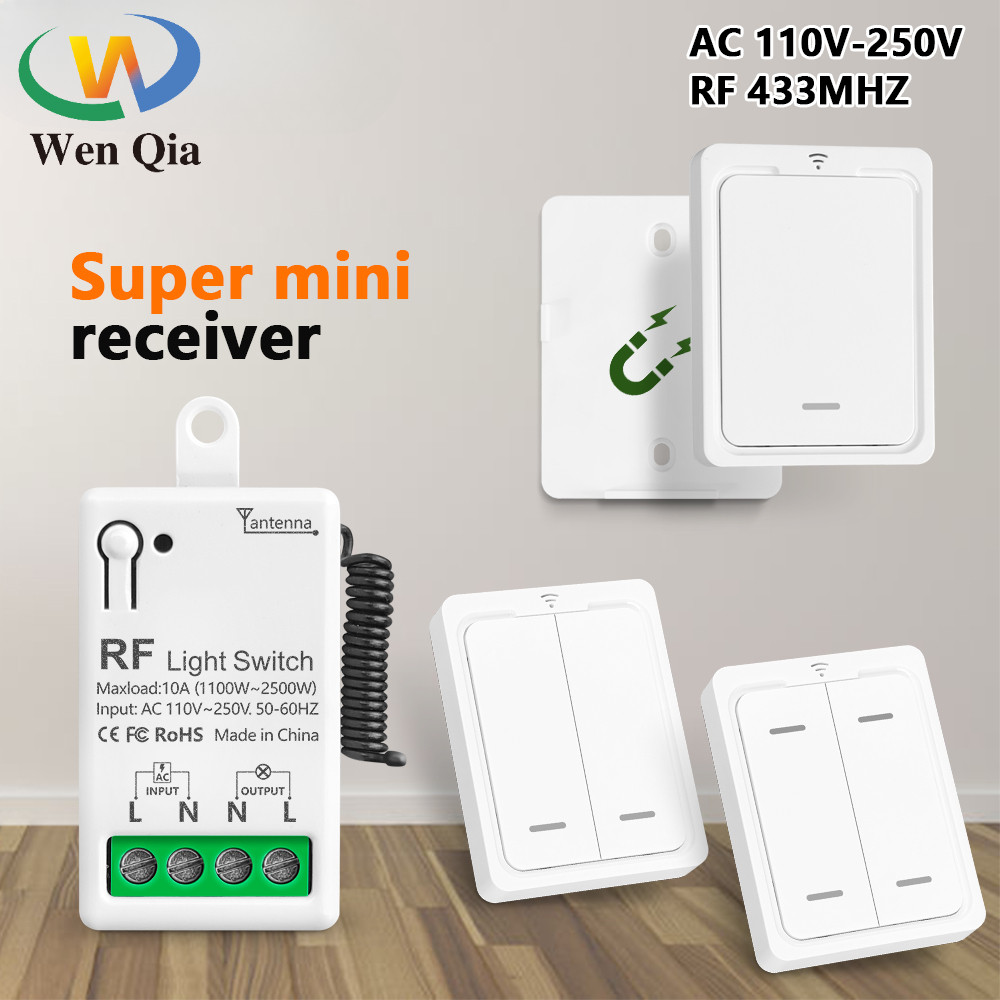 RF 433Mhz Wireless Light Switch 10A Mini Relay Receiver 1/2/4 Gang wall ...