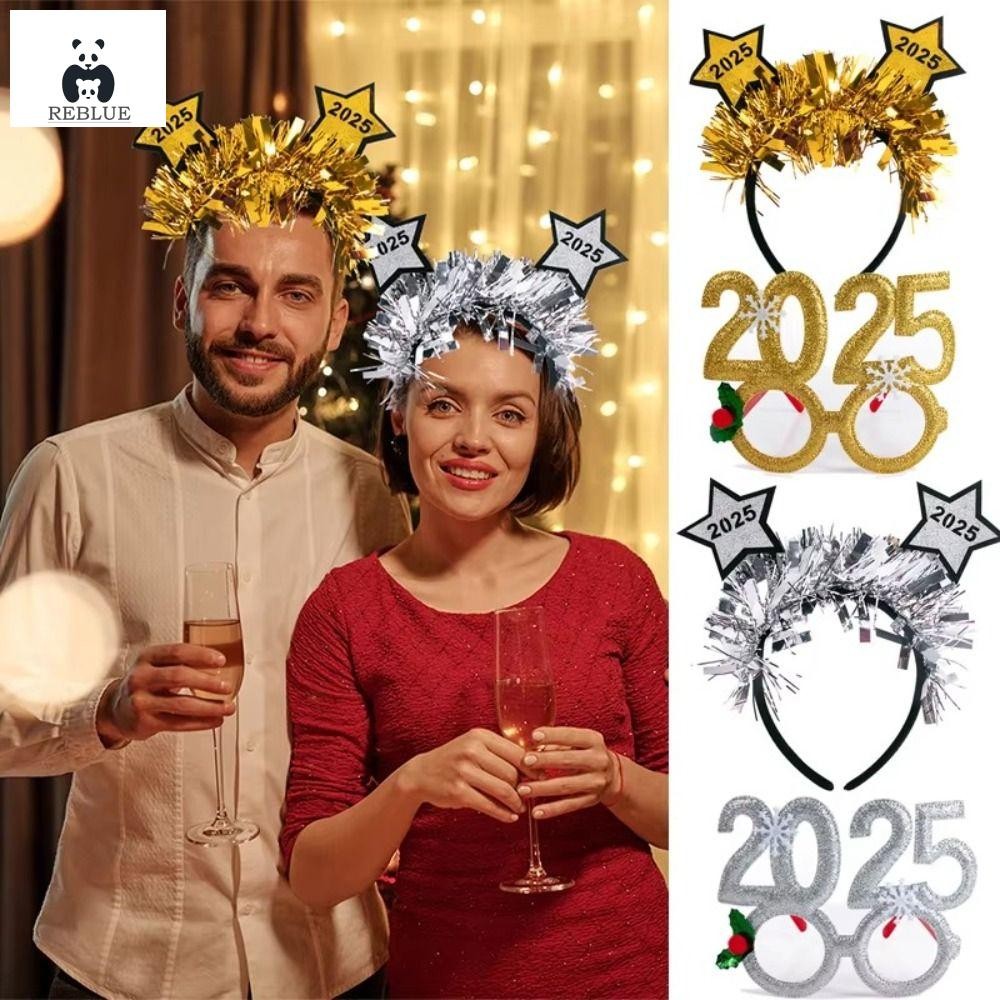 REBLUE happy new year welcome 2025 Happy New Year Headband, Gold Silver ...
