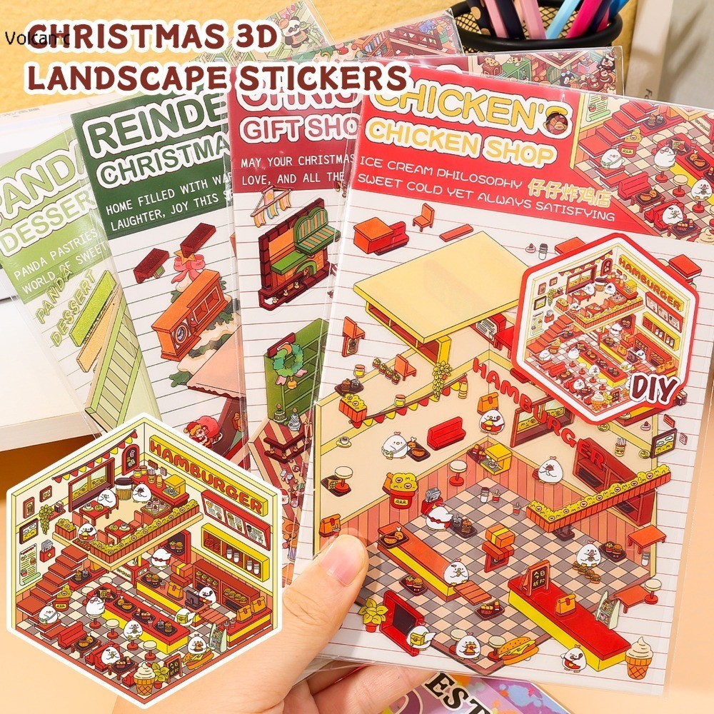Christmas Series DIY 3D Landscaping Sticker Cartoon Pocket Cabin Scene ...