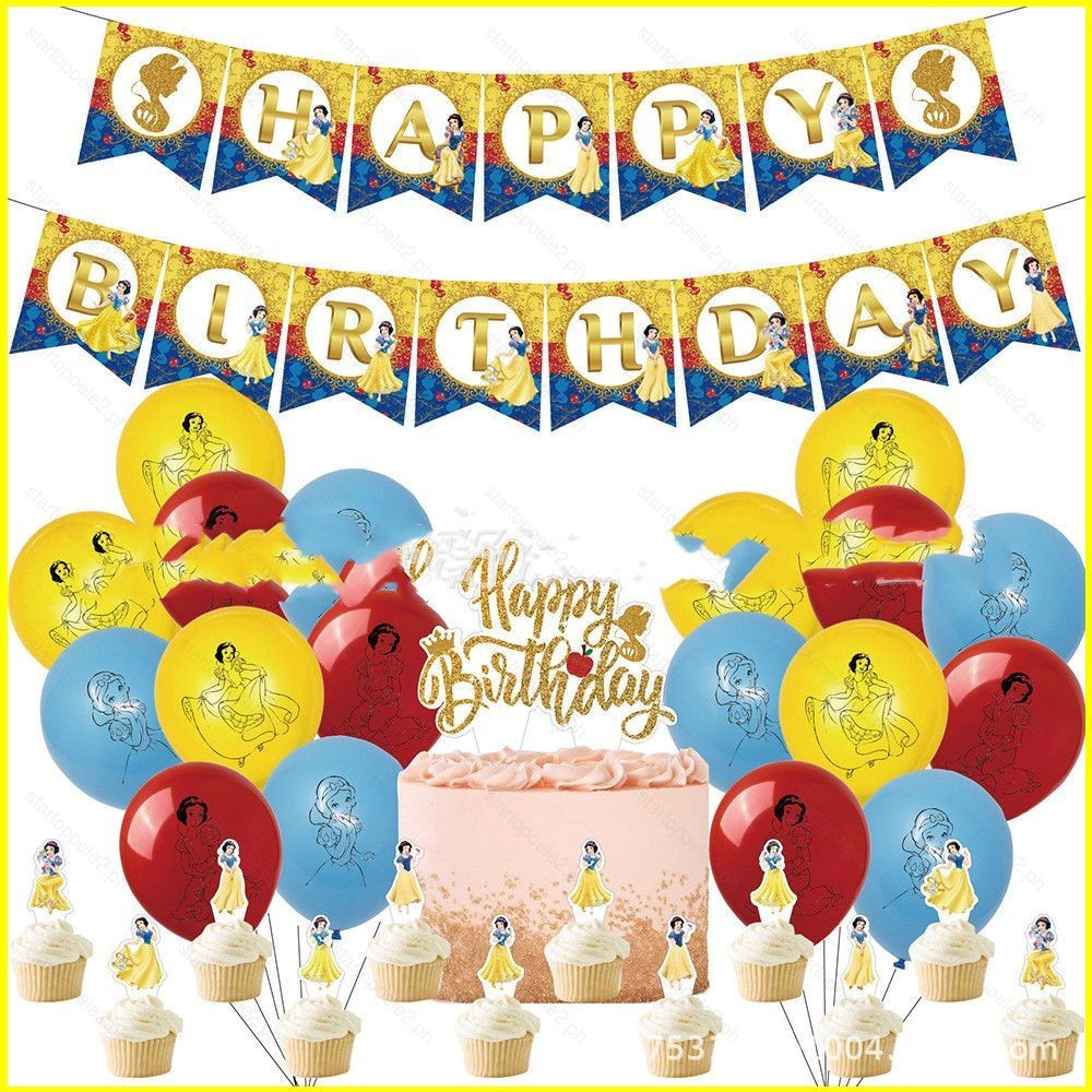 ST2 Snow White Theme kids birthday party decorations banner cake topper ...