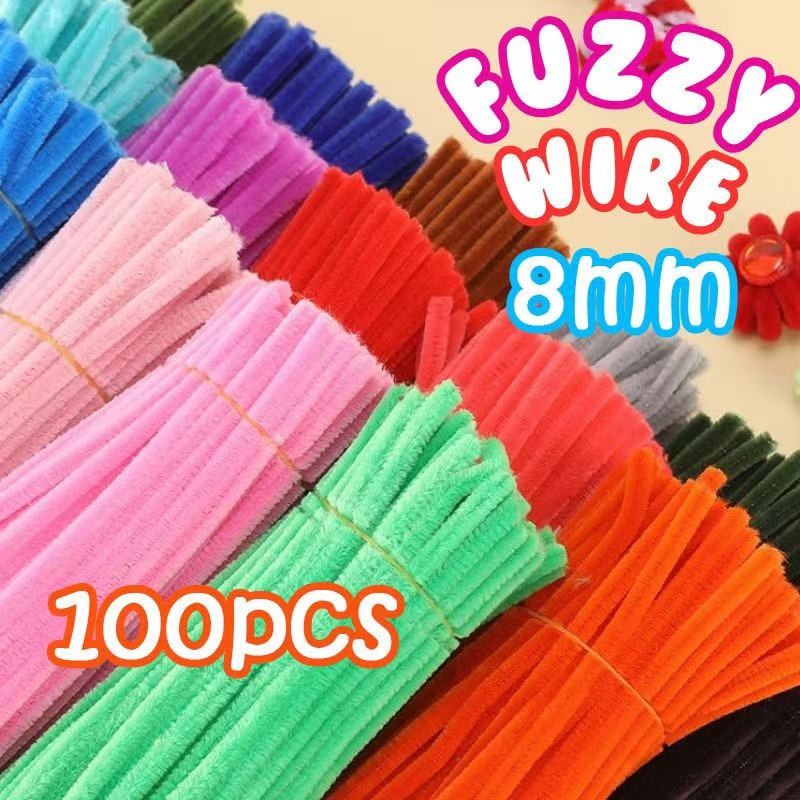 100PCS Fuzzy Wire Chenille Twist Wire for DIY Flower Pipe Cleaner Fuzzy ...