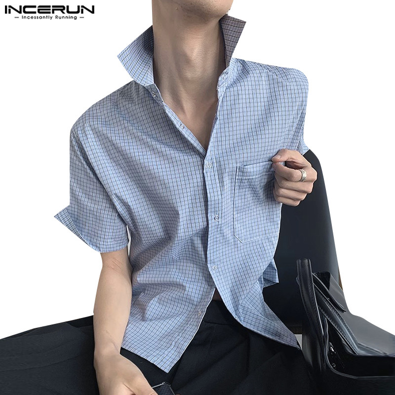 INCERUN Men's plaid short sleeved shirt | Shopee Philippines